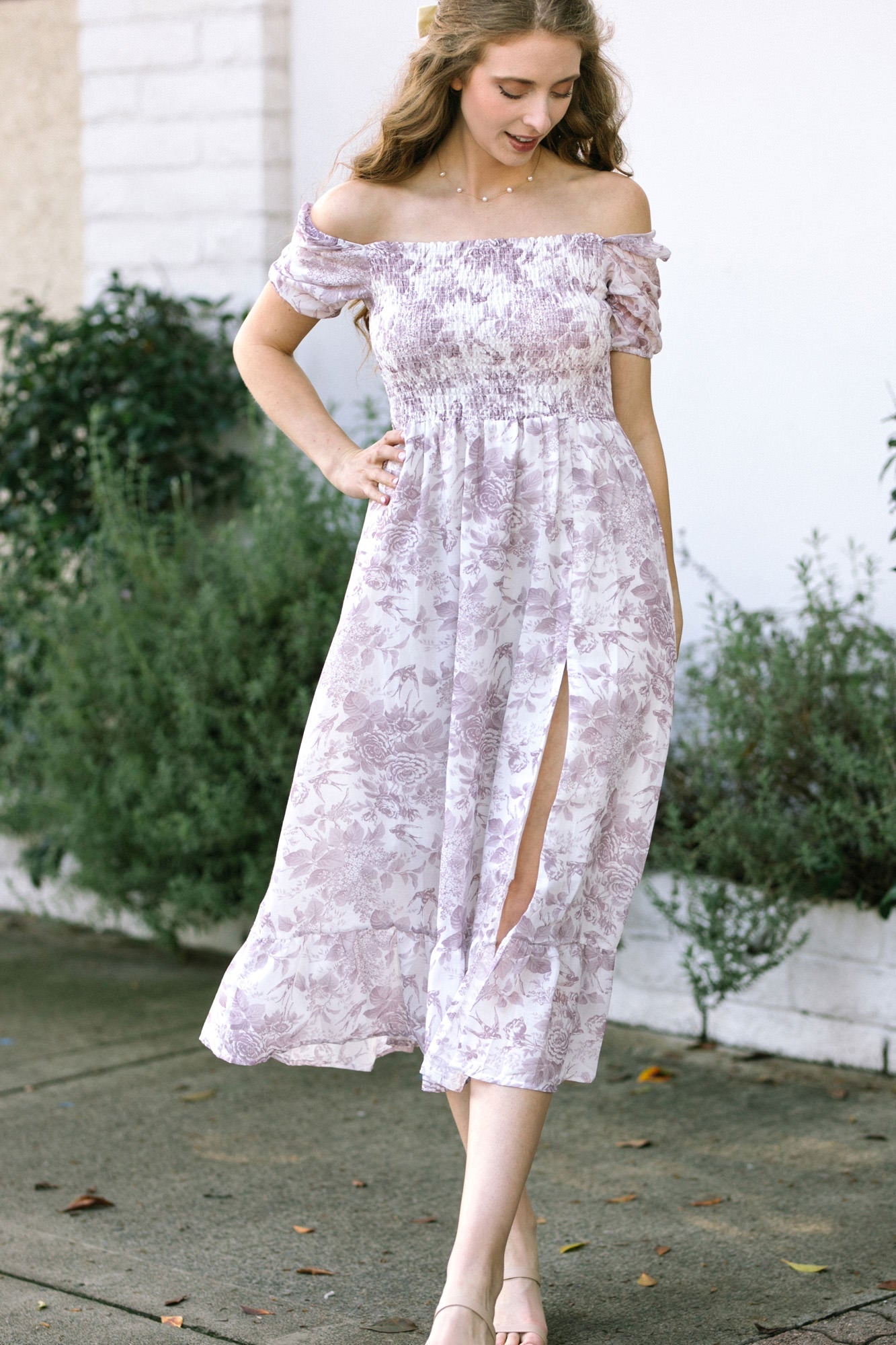 Marie Smocked Midi Dress - Morning Lavender Boutique Dresses