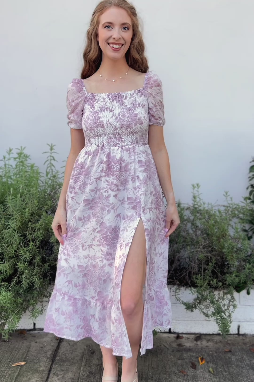 Marie Smocked Midi Dress - Morning Lavender Boutique Dresses